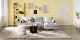 Mørteens home24 Ecksofa Grau Webstoff Saia 242 x 83 x 150cm Longchair davorstehend rechts Modern