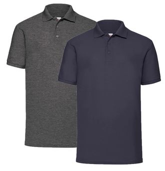Fruit Of The Loom kurz&auml;rmliges Polo-Shirt f&uuml;r Herren M L XL XXL 3XL 4XL 5XL auch Farbsets, 1x Dark Heather + 1x Deep Navy + 1HL Kauf Notizblock, XXL