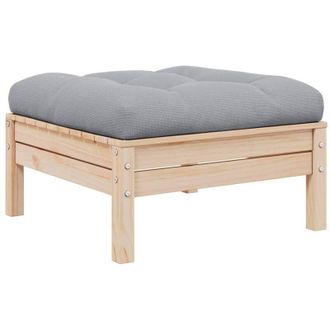 vidaXL Gartenhocker mit Grauem Kissen Massivholz Kiefer - Vidaxl