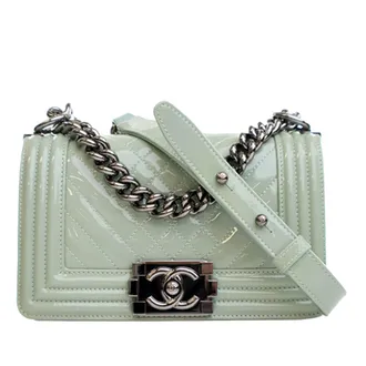 Chanel Green Small Quilted Patent Boy Flap