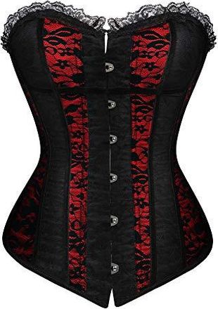 Grebrafan Danse Bustier Corset et Dentelles Femme (EU(40-42) 2XL, Rouge)