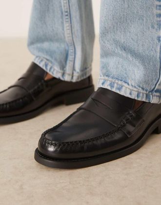 Mango Loafer aus Leder in Schwarz