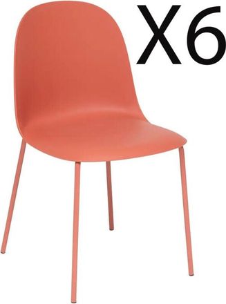 PEGANE Lot de 6 chaises en Polypropyl&egrave;ne coloris Terracotta, avec pieds en m&eacute;tal coloris Terracotta -Longueur 44,5 x Profondeur 51 x Hauteur 79 cm