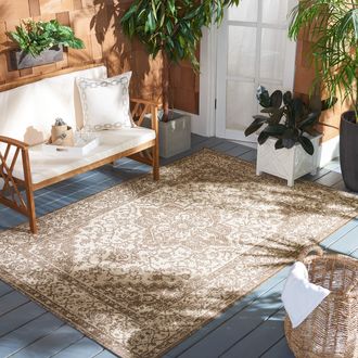 Safavieh Medaillon Teppich für Drinnen & Draussen - Beachhouse Collection, Kurzer Flor, Creme und Beige, 155 X 229 cm
