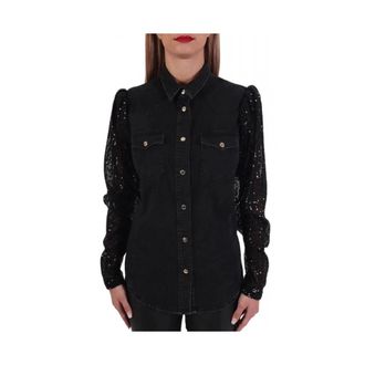 Pinko Cruz Camicia Hemd mit Pailletten&auml;rmeln - - Blouses & Shirts - Damen - Schwarzk - 2XL