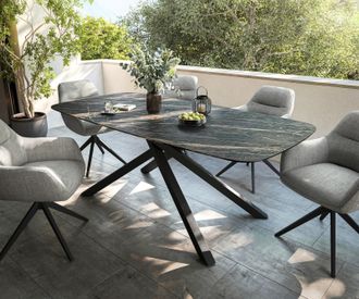 DELIFE Outdoortisch Edge Boot 200x100 cm Keramik Laminam Noir Desir Braun Kreuzgestell Rechteck Schwarz, Esstische