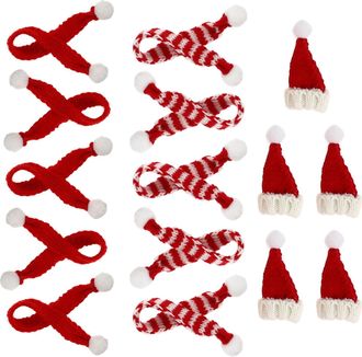 NUOBESTY 15 St&uuml;ck Kleiner Weihnachtshut und Schal aus Weichem Material Leichte Flaschendeko f&uuml;r Wein und Getr&auml;nkeflaschen Rot Wei&szlig; mit Weihnachtlicher Tischdek