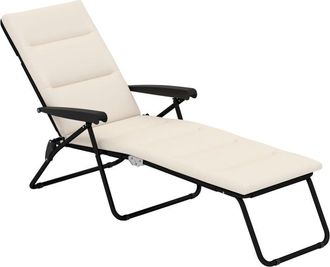 OUTSUNNY Bain de soleil pliable transat inclinable 6 positions grand confort avec matelas + accoudoirs acier polyester multicolore