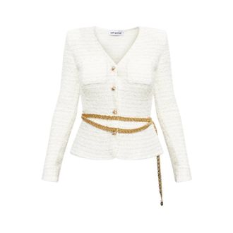 Self Portrait Texturierter Strickcardigan - - Jackets - Damen - Wei&szlig; - M
