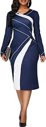 Onsoyours Robe Affaires pour Femme Elégante Robe Crayon Moulante à col en V Robe en Dentelle Robe à Manches Courtes D Bleu XL