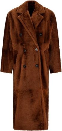Max Mara Manteau Tanga en peau lain&eacute;e - Femme - Manteaux - Brun - Taille: 36 FR