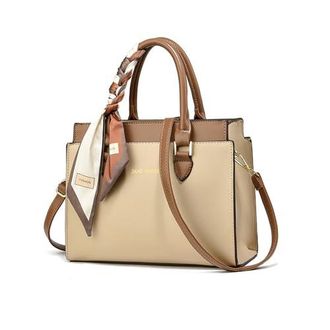 Nicole & Doris Sac a Main Carr&eacute; Femme El&eacute;gant Sac Fourre Tout Multicolore Sac Bandouli&egrave;re en PU Cuir Sac D&eacute;paule Sacs Port&eacute;s Epaule avec Foulard Kaki