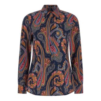 Etro Femme, Blouses et Chemises, Bleu, Taille: 42 FR Chemise en coton stretch avec motif cachemire feuillu
