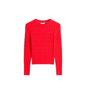 Tommy Hilfiger Pull droit &agrave; col rond en maille c&ocirc;tel&eacute;e de coton