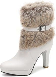 Generic Bottines De Cheville en Fausse Fourrure Confortables Femme Pointe Ronde Talons Hauts Boucle Ceinture Stylées Hiver Fête Soirée Robe Bottines,Blanc,37 