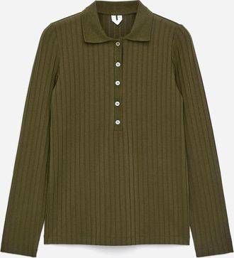 Arket Breit Geripptes Poloshirt -Gr&uuml;n