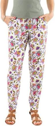 Coline Pantalon Fluide dété imprimé Tropical et coloré - Couleur : Blanc - Taille : L