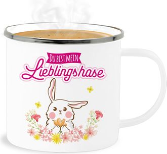 Shirtracer Emaille Becher Blechbecher - Tassen - Du bist mein Lieblingshase I Pärchen Geschenke Paare Ostern I - 300 ml - Weiß Silber - paar hase partner valenti