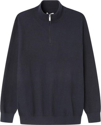 Springfield Herren Gg12 Fancy Knit Structure Half Zipper Pullover mit Rei&szlig;verschluss, Marineblau, Medium