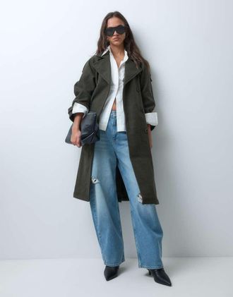 Jack & Jones Trenchcoat in Wolloptik in Khaki-Gr&uuml;n