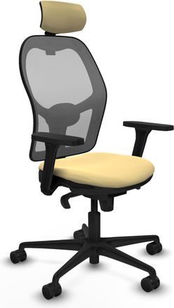 Piqueras y Crespo Schreibtisch-Rollstuhl mit 3D-Armen, h&ouml;henverstellbare Lendenwirbelst&uuml;tze und h&ouml;henverstellbares Kopfteil, Grau/Cremefarben