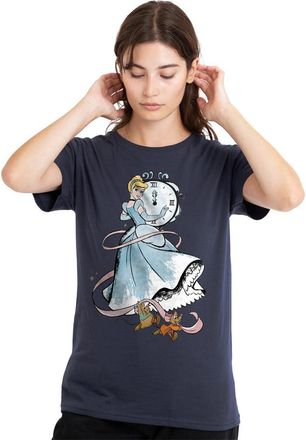 Disney Cinderella Clock Strikes Twelve with Jaq and Gus Ladies T Shirt, Deep Navy, Small