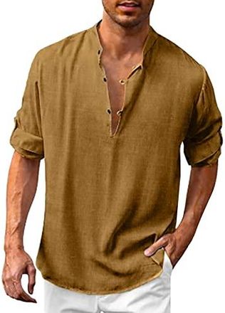 Generic Chemises pour homme, chemises &agrave; manches longues, tendance, couleur unie, d&eacute;contract&eacute;, doux, boutonn&eacute;, respirant, &agrave; manches longues, haut classique, un