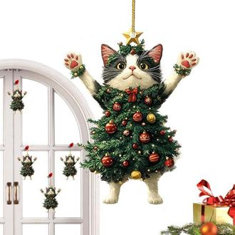 Generic D&eacute;corations de chat pour No&euml;l - Pendentif en forme de chat pour arbre de festival, accessoire de d&eacute;coration pour lint&eacute;rieur de voiture, d&eacute;corations de