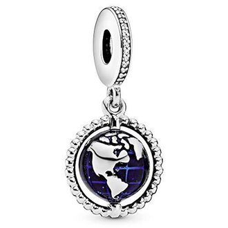 Pandora Pandora Charm pendant Globe en argent avec zircones cubiques transparentes et émail bleu