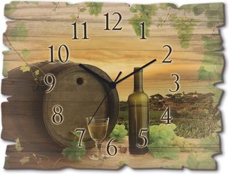 Artland Wanddeko Wanduhr ohne Tickgeräusche aus Holz Quarz Uhr lautlos 40x30 cm Rechteckig Küche Landschaft Natur Wein Obst Weintrauben U1UE