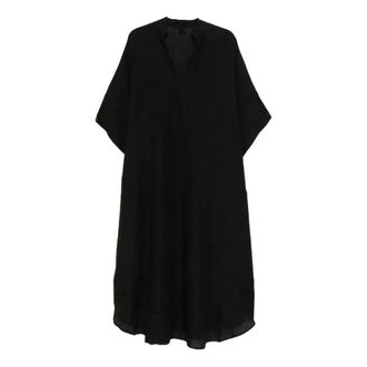 120% Lino Leinen Kaftan V-Ausschnitt - - Dresses - Damen - Schwarzk - S