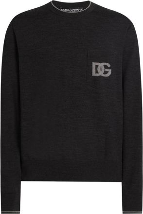 Dolce & Gabbana Homme, Pulls, Gris, Taille: XL Pull ras du cou avec logo DG