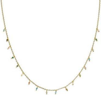 Singularu Collier Dancing Stones. Laiton avec Finition Plaqué Or 18Kt et Pierres Naturelles. Chaîne avec Pendentifs. Taille Unique 35 cm + Extension. Bijoux pou