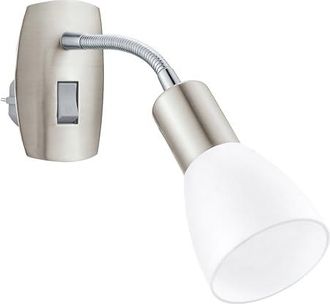 Eglo Steckdosenspot Dakar, Steckdosenlampe mit Schalter, Leuchte Steckdose schwenkbar, Metall in SIlber und Kunststoff in Wei&szlig;, E14 Fassung