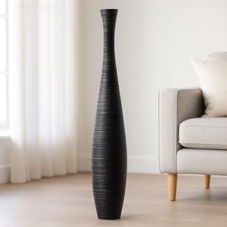 Leewadee Leewadee Grand Vase A Poser Au Sol pour Branches D&eacute;coratives De Pampa, Vase en Bois De Manguier, 105 cm, Nero