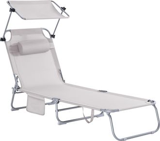 SoBuy Sonnenliege klappbar Gartenliege Liegestuhl klappbar mit Sonnendach & Kopfkissen & Seitentasche Strandliege Balkon Relaxliege 155x56x81cm f&uuml;r Gartenm&ouml;