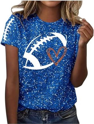 Generic T-shirt pour femme 2025 &agrave; paillettes - Haut ample tendance - Coupe ample - D&eacute;contract&eacute; - Saison de football - &Eacute;t&eacute; 2025 - T-shirt graphique &agrave; col rond 