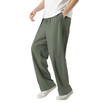 Generic Pantalon de sport en lin pour homme - Coupe longue et ample - En polyester - Avec jambe droite et taille &eacute;lastique - Pour le quotidien et le bureau, B