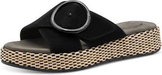 Tamaris Comfort Damen Pantoletten aus Leder mit Klettverschluss, Schwarz (Black), 37 EU