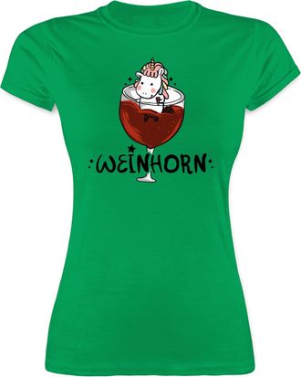 Shirtracer Shirt Damen - Party & Alkohol - S&uuml;&szlig;es Weinhorn - schwarz - M - Gr&uuml;n - Partyshirt Sauf Wein Tshirt lustiges trinkshirt Alki weinglas t-Shirt Shirts mit