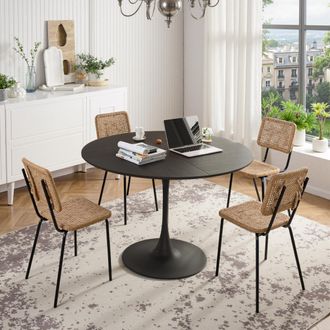 Merax Schwarz Round Esstisch, moderner Schlichter Esstisch Freizeit-Couchtisch, Massivholzfurnier Tischplatte, Metallbasis, f&uuml;r 2-4 Personen, f&uuml;r Wohnzimmer