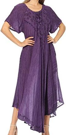 Sakkas 1701 - Robe Longue Maxi Sun &agrave; Broderies lac&eacute;es et Broderies Lilia - A-Violet - OS