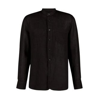 120% Lino Homme, Chemises, Noir, Taille: 2XL Chemise noire en lin &agrave; boutons