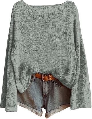 Generic Pull Femme Vintage Imprim&eacute; Floral Boh&egrave;me Pullover Tricot&eacute; &Eacute;l&eacute;gant Col Rond &Agrave; Manches Longues Sweater Motif Jacquard Hauts Oversize Casual Vetement Fem