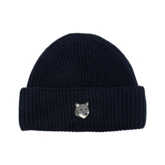 Maison Kitsun&eacute; Navy Wolle Geripptes Logo M&uuml;tze - - Accessories - Herren - Blau - ONE SIZE