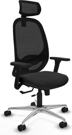 Piqueras y Crespo Schwarzer Drehstuhl mit 3D-Armlehnen, h&ouml;henverstellbarer Lendenwirbelst&uuml;tze und h&ouml;henverstellbarem Kopfteil, Neigungs- und Neigungsverstellung, ausges