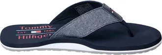 Tommy Hilfiger Herren Flip Flops Chambray mit Leinen, Blau (Desert Sky), 41