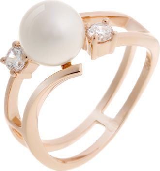 Orphelia Damen-Ring 925 Silber teilvergoldet Perle weiß Brillantschliff Zirkonia Gr. 52 (16.6)-ZR-7119/RG/52