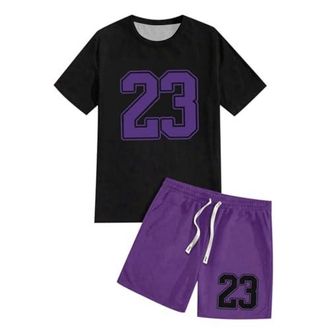 Generico Survêtement dété pour homme 2 pièces avec t-shirts à manches courtes et shorts, ensemble décontracté pour tous les jours, violet, XXL