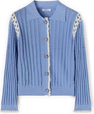 Motivi Femme, Pulls, Bleu, Taille: 42 FR Cardigan en maille fine avec d&eacute;tails ajour&eacute;s